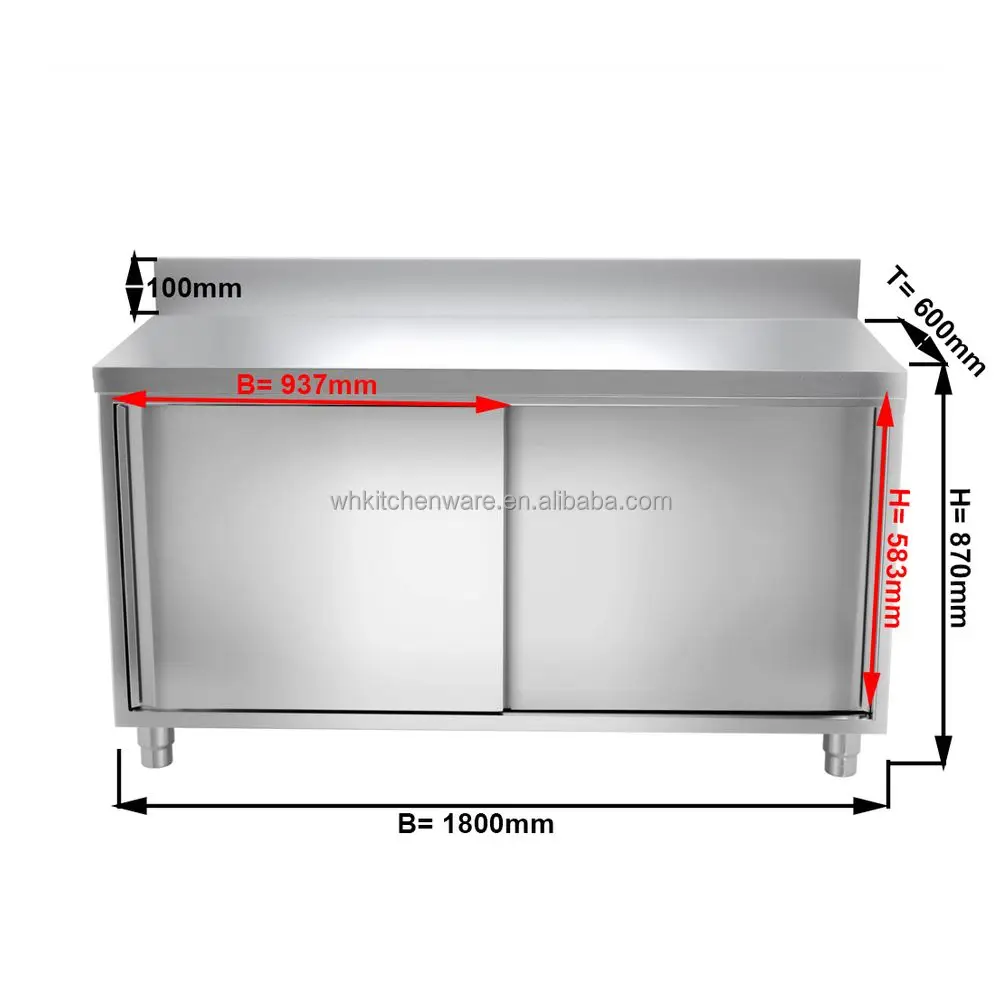 Stainless Steel Kitchen Work Cabinet With Double-walled Sliding Doors 3 ...