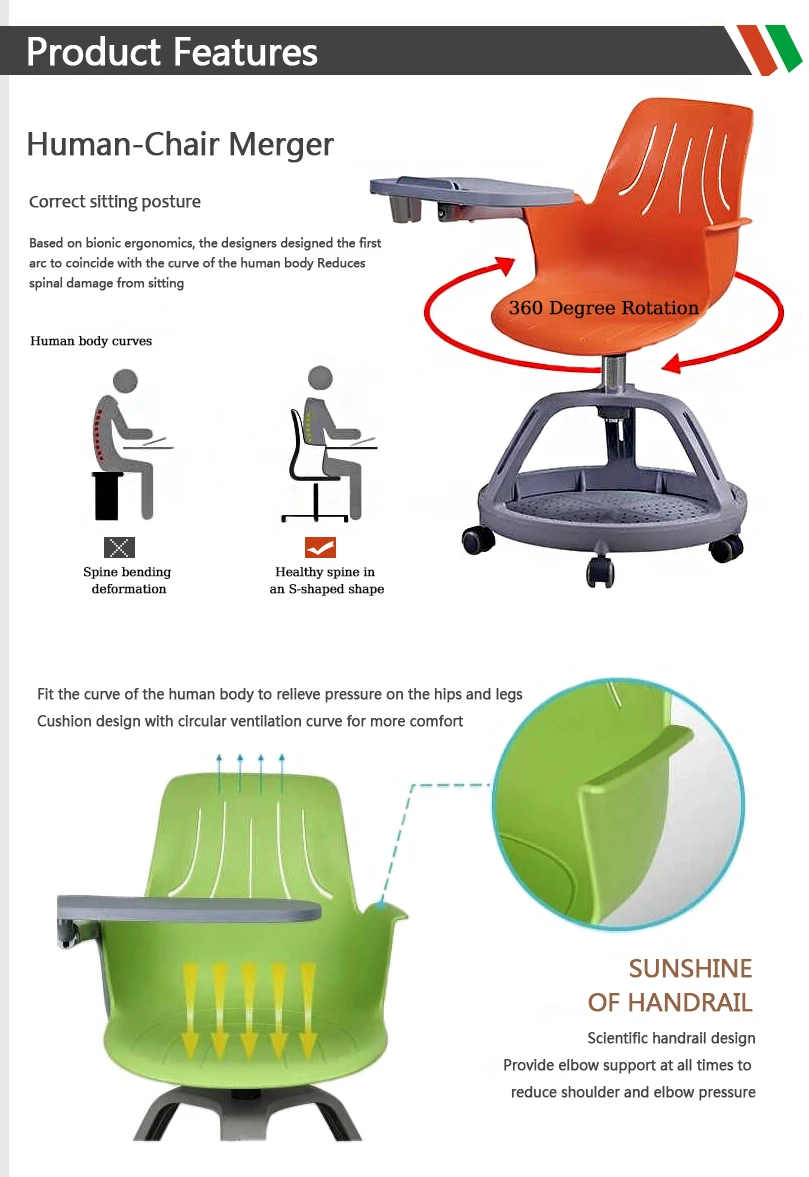 Movable Writing Tablet Lecture Chair 360 Swivel Tablet Chair with Cup ...