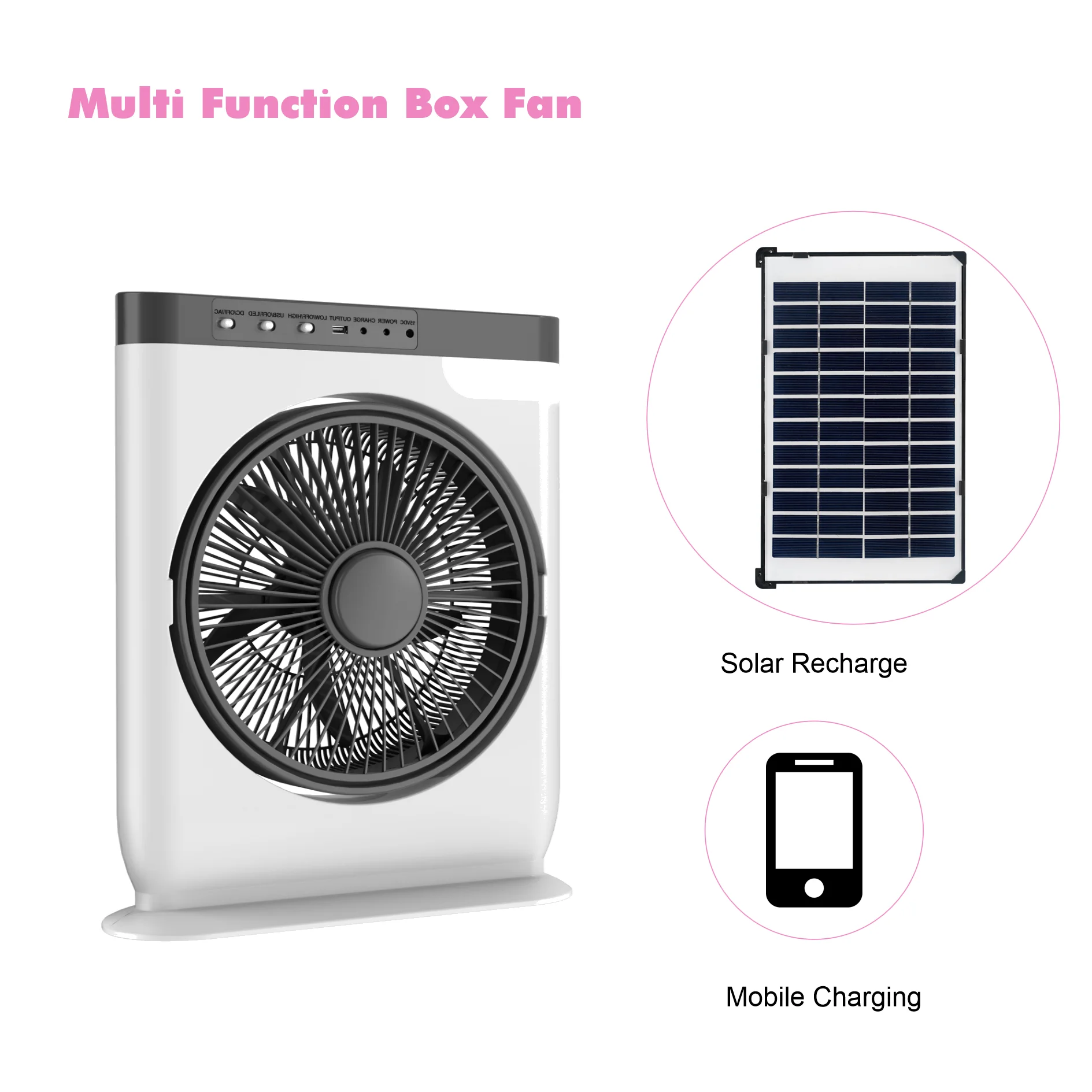12-Inch Solar & Battery Powered Oscillating Box Fan Mechanical Control ...