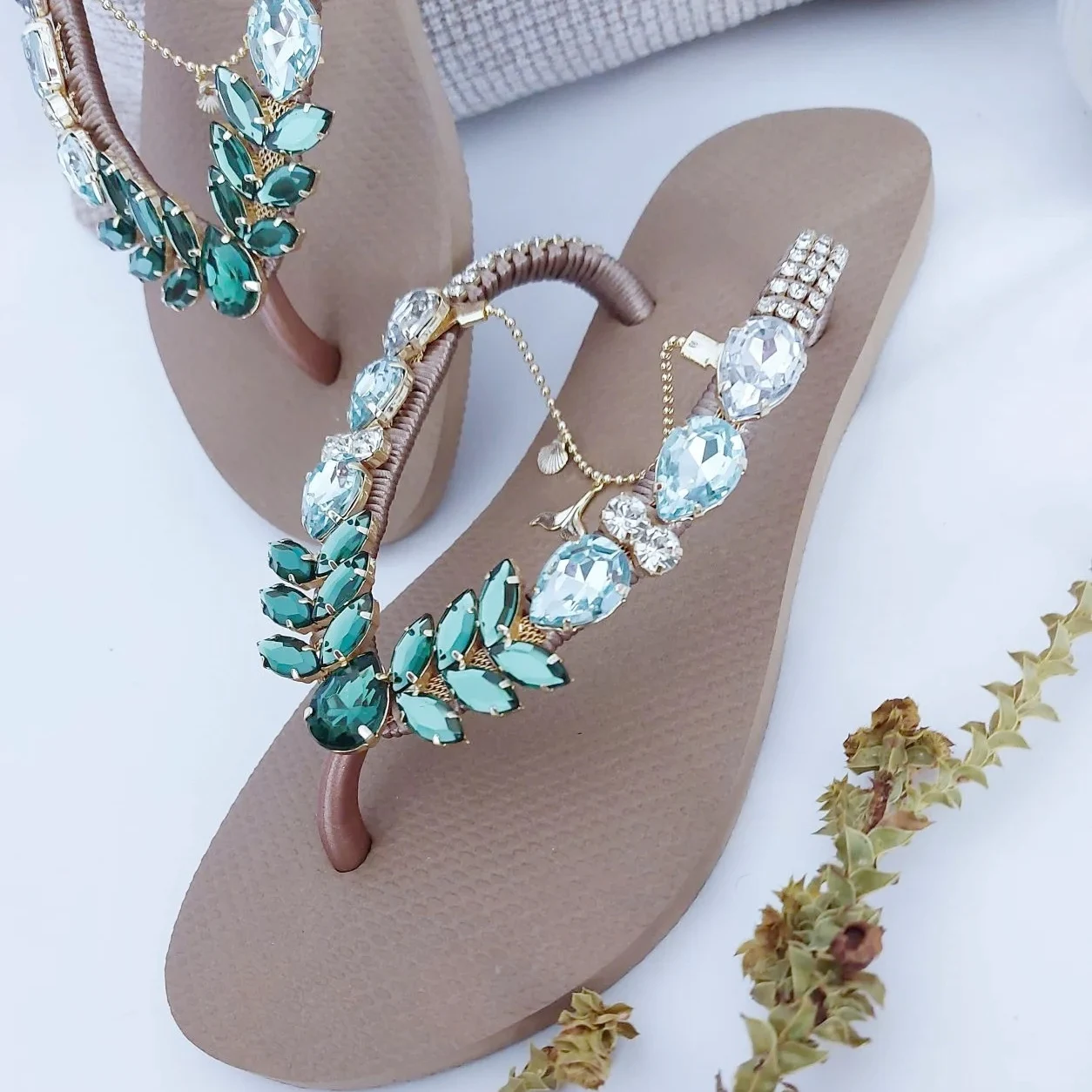 Ladies Flip Flops Slide Slippers For Women Diamond Chain Strap Flat ...
