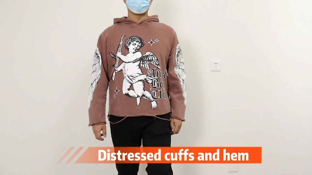 Accept Custom Logo Oversized Distressed Acid Washed Terry Hoodie Raw ...