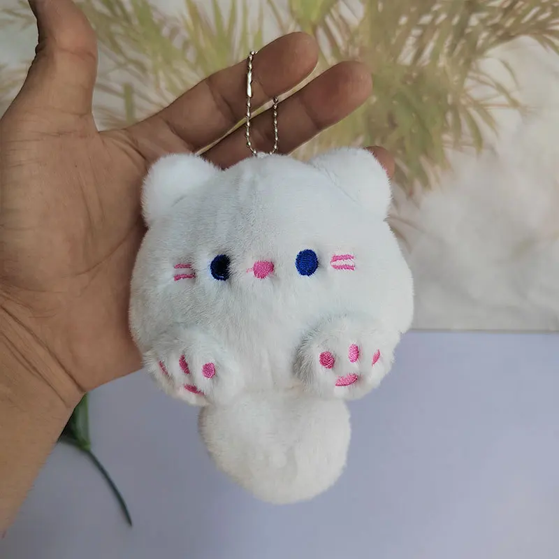 Plush Cat Keychain Squeaking PP Cotton Plush Cat Doll Pendant Cartoon ...
