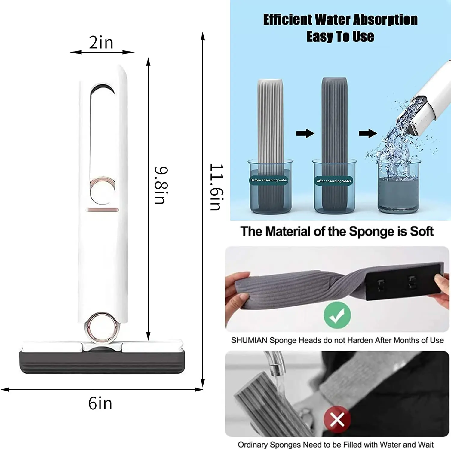 Portable Self-squeeze Mini Mop,Quickie Sponge Mop,Mini Mop For Small ...