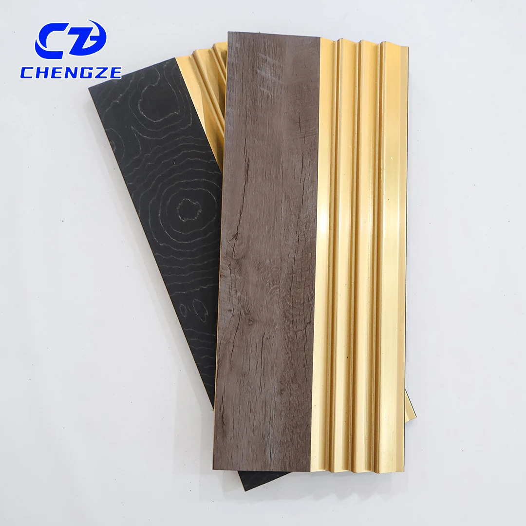 Interior Decorative Fluted Panel Louvers 3D Golden PS Wall Panels