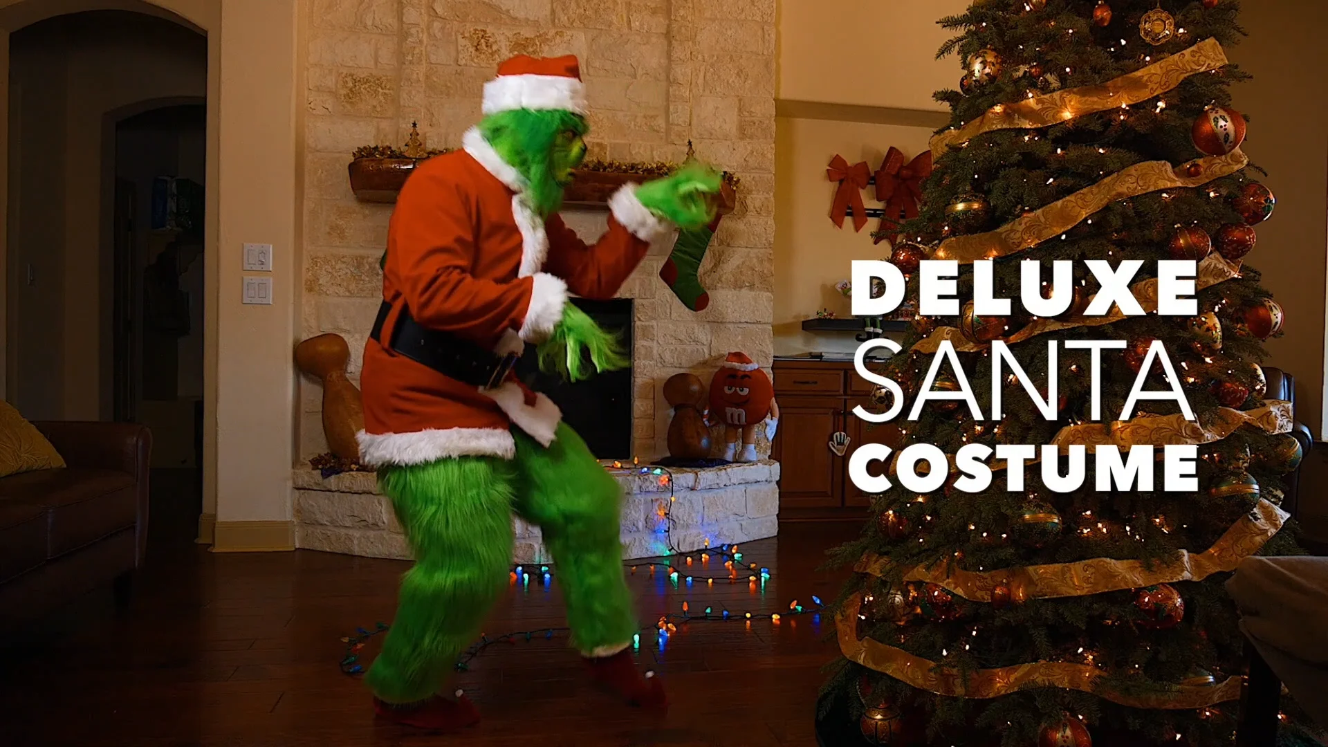 7pcs Deluxe Furry Green Big Monster Christmas Costume For Men Santa ...