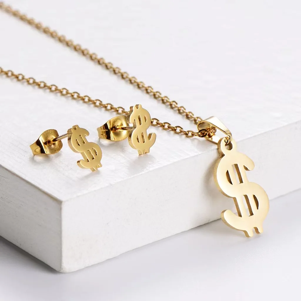 Minimalist 18K Gold Stainless Steel Jewelry Set for Women