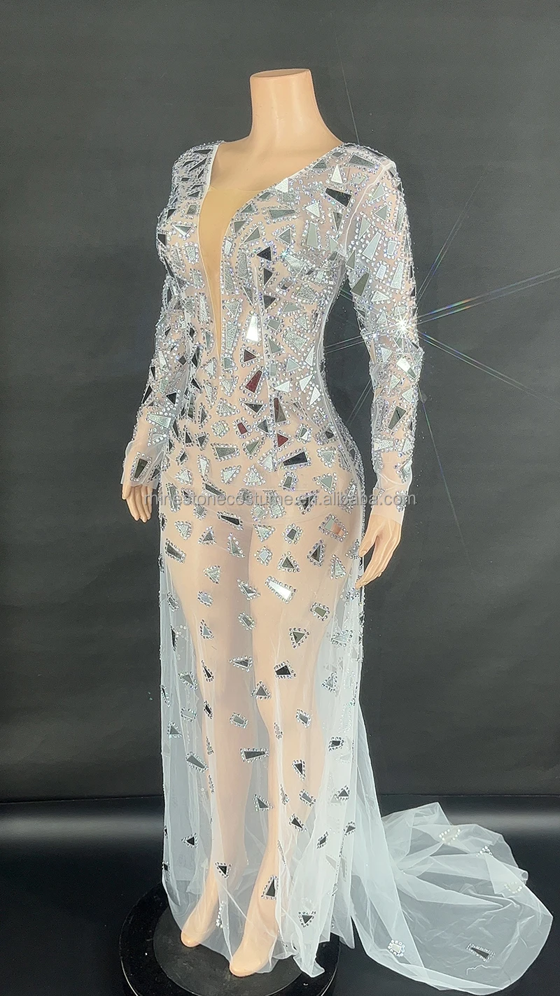 Customized Plus Size Singer Stage Show Sliver Sequin Mermaid Evening ...