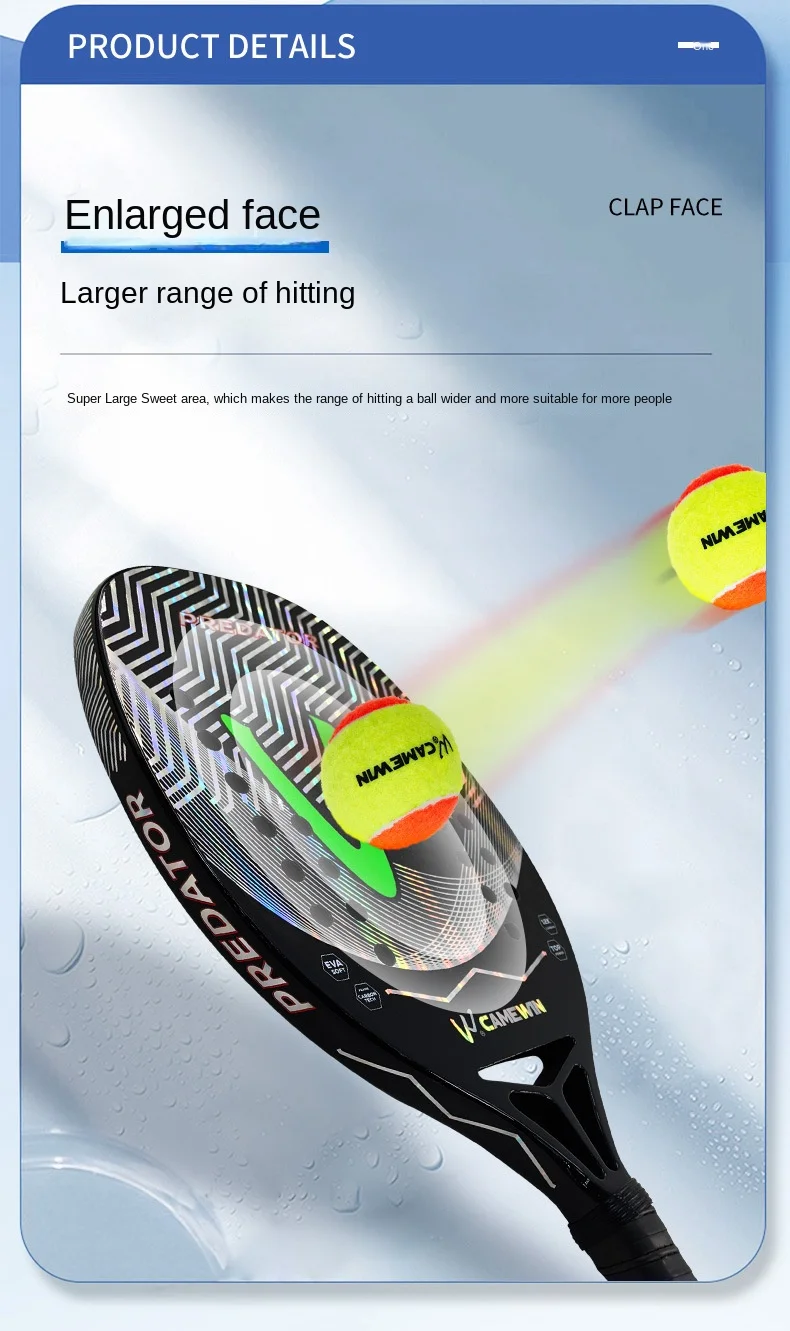 E4049 Thin Section Beach Racquet With Big Blade 12k Carbon Fiber Strong ...