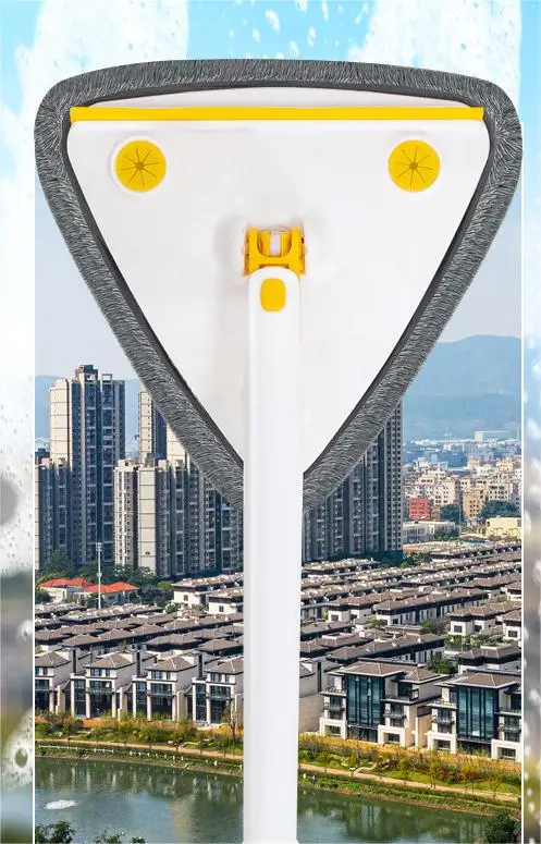 Triangular Flat Mop with Integrated Wiper Strip Steel Pole Hand Twist ...