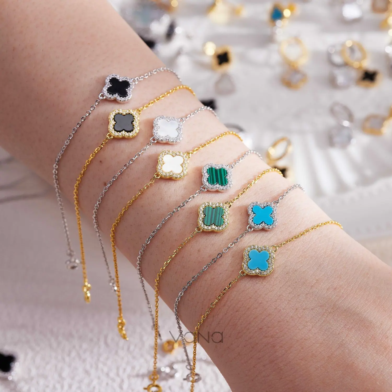 Vana Fine Four Leaf Clover Jewellery 925 Sterling Silver Charm Bracelet Bangle Silver 925 ...