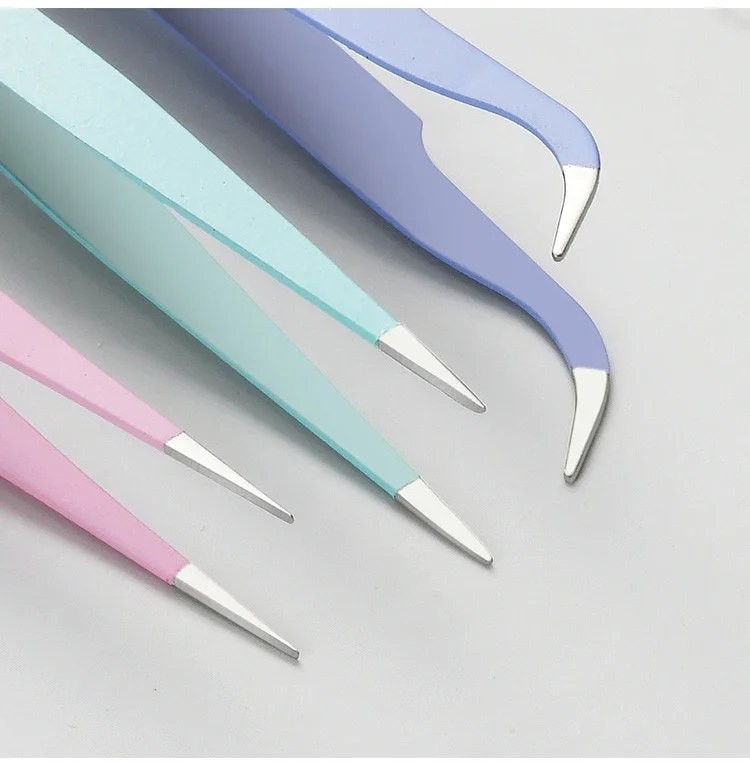 Stainless Steel Colored Straight + Curved Tweezers for Nail Art Sticker ...
