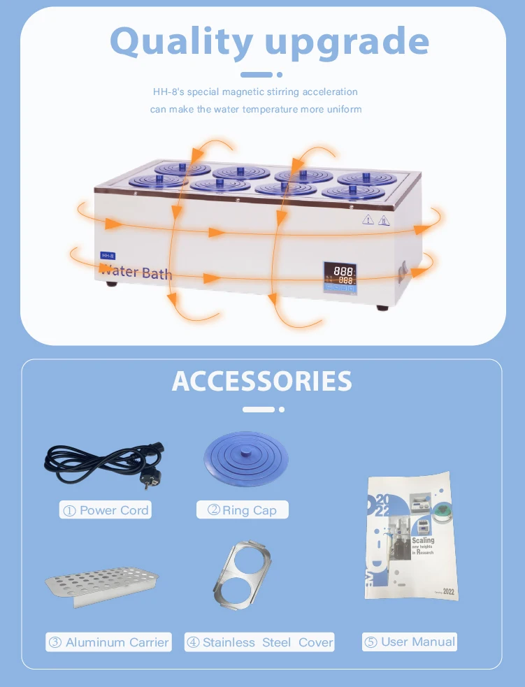 HH-8 Magnetic Stirring Water Bath - 24L Stainless Steel