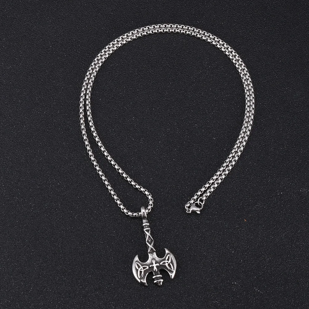 Stainless Steel Viking Celtic Knot Triquetra Axe Pendant Necklace Chain ...