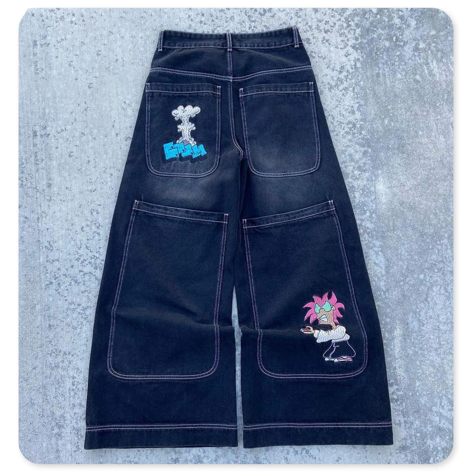 Custom Streetwear Logo Loose Wide Leg Denim Pant Twill Fabric ...