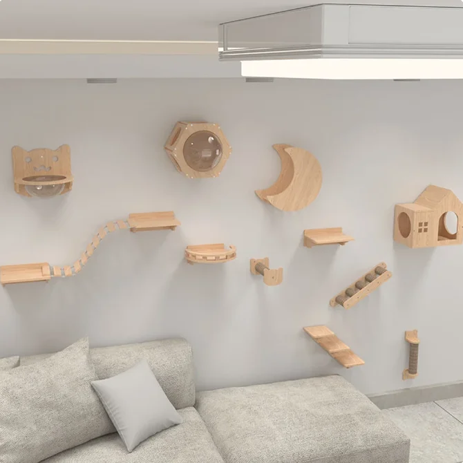 Eco-friendly Wooden Cat Shelves - Scratching & Perching