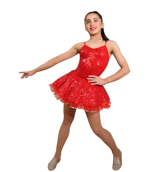 Ready To Ship Bright Red Sequin Leotard Kids Ballet Costume Shiny Gold ...