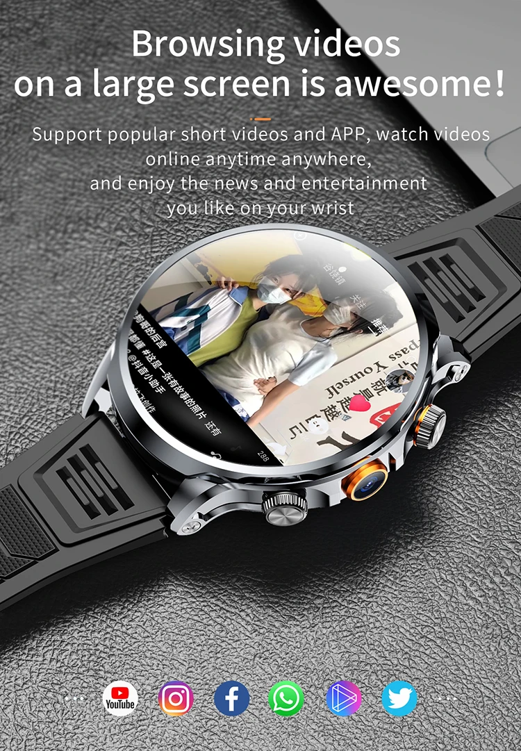 4G SIM Card Smart Watch H18 with Camera 2GB+32GB Memory Health Heart ...
