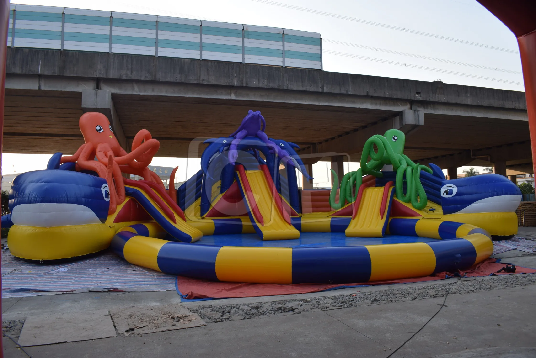 Octopus Inflatable Water Park Slide /three Slides With Cover Pool ...