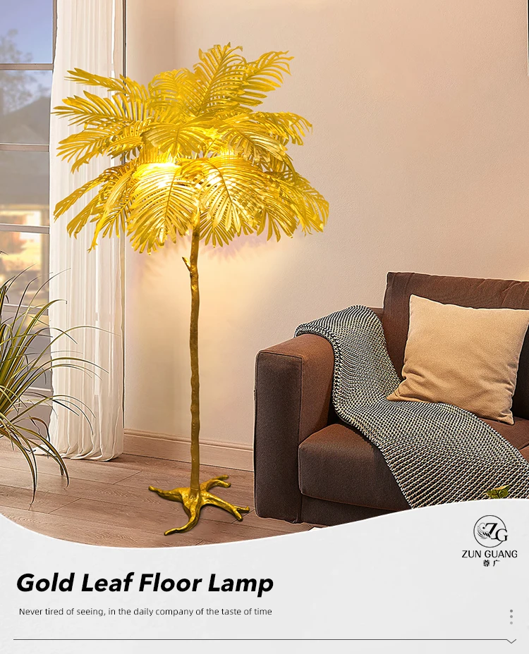 Luxury Gold Leaf Tree Standing Light Modern Lighting Decorative Resin ...