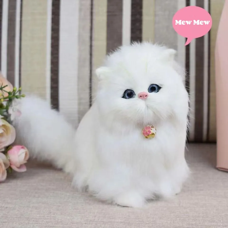 Mewaii Simulation Realistic White Cat Plush Toy Home Decoration Gift ...