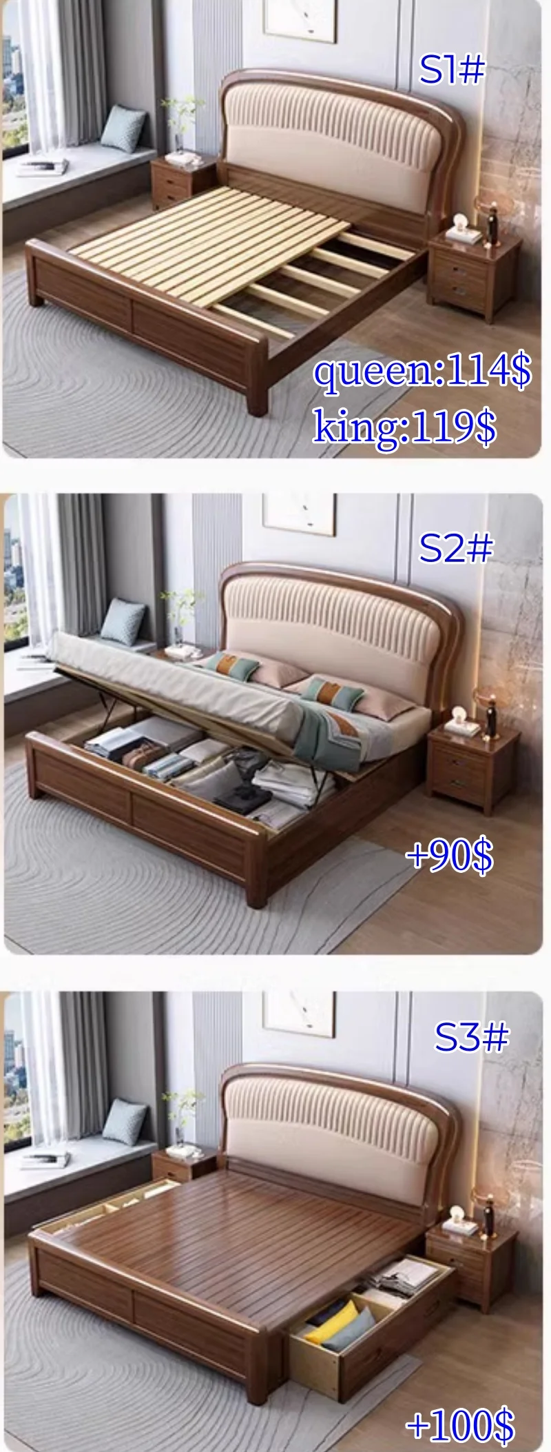 Walnut Wood Prince Prince Bed Kasal Sa Kasal Air Pressure Storage Bed ...