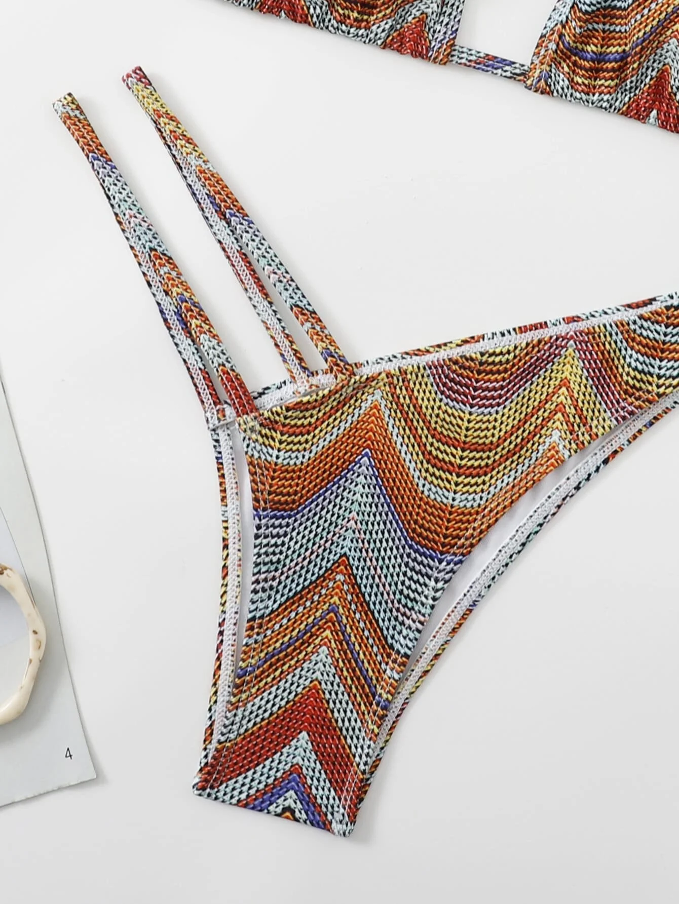 Sexy Beachwear Set Striped Cut Out Halter Trilateral Thong Ladies ...