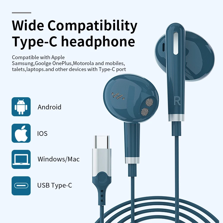 Metal Headphone Type C Earbuds Digital Dac Wired Earphones Usb C With ...