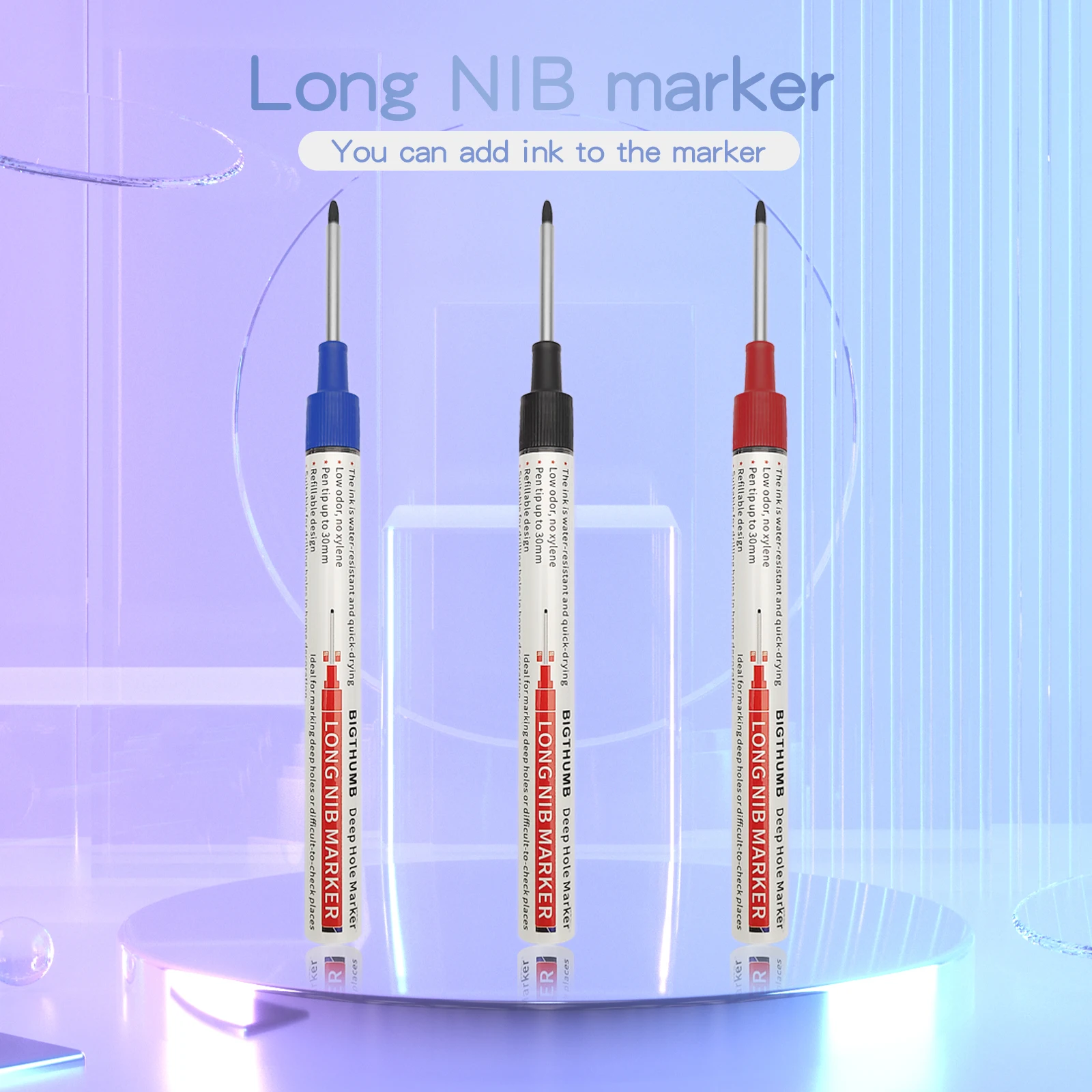 3 Color 30mm Deep Drill Hole Long Nib Water Resistant Marker Pens Wood ...