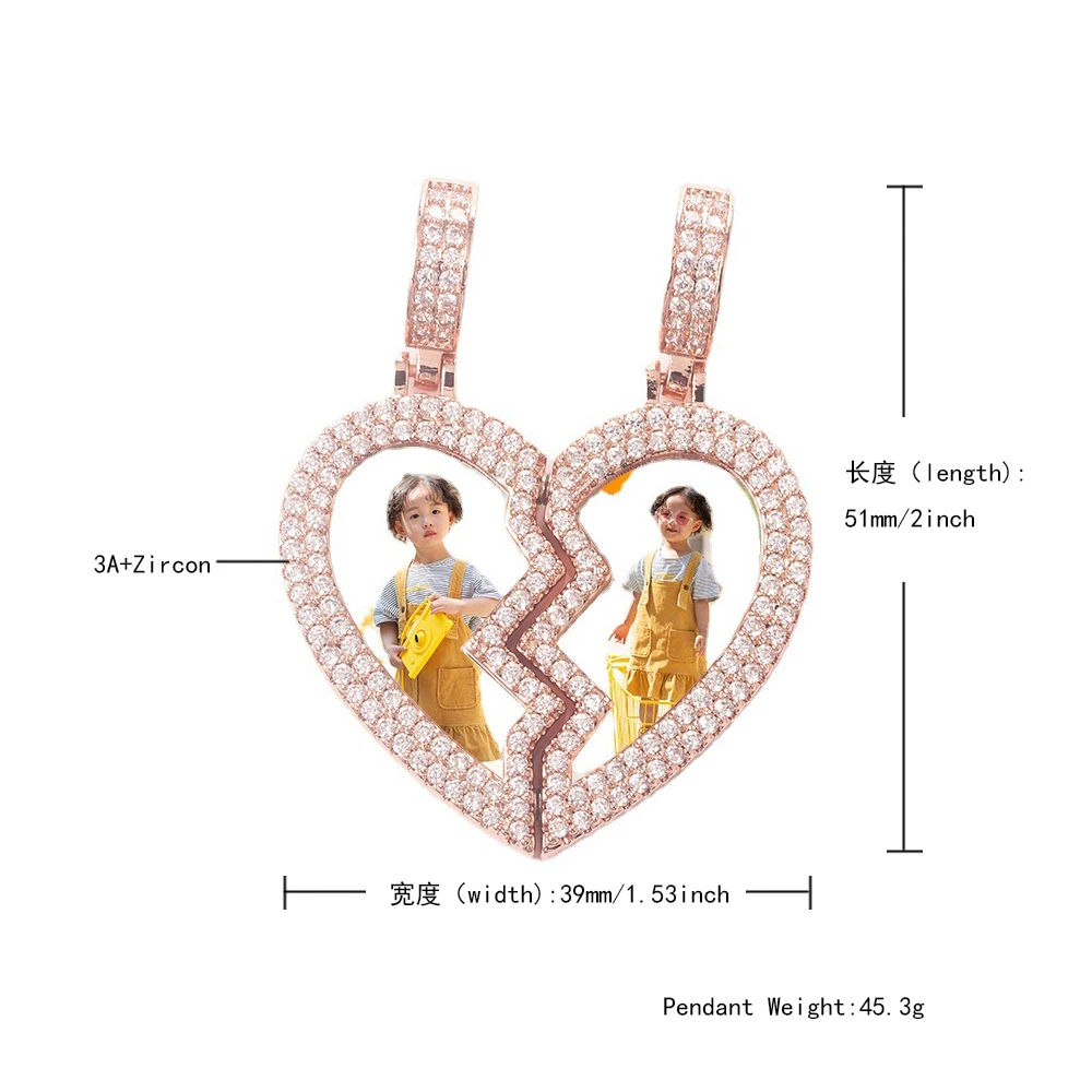 Bling Heart Custom Picture Pendant Necklace Jewelry Broken Heart ...