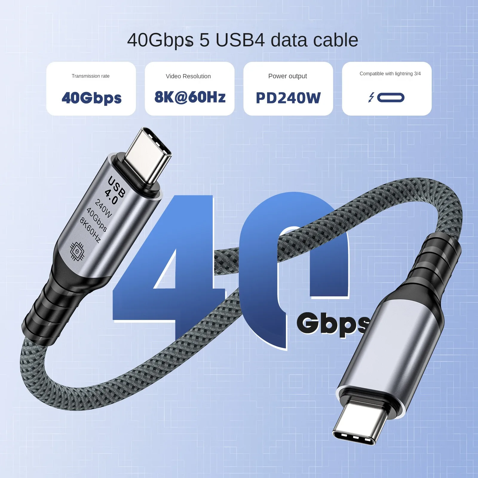 USB4 Data Cable Fully Compatible Thunderbolt 4 Zinc Alloy Mobile Phone ...