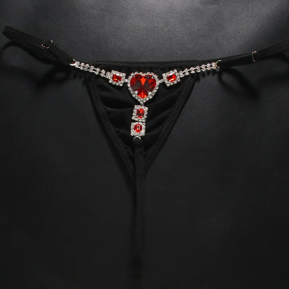 2024 G-String Thong with Red Heart Rhinestone - Honeykitten