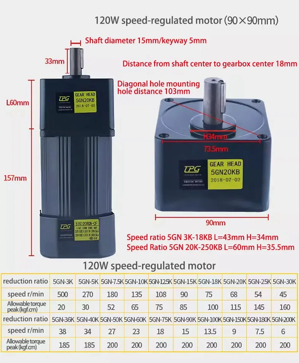 120w 220v Ac Gear Motor 5ik120rgn-cf With Speed Regulator Adjustable ...