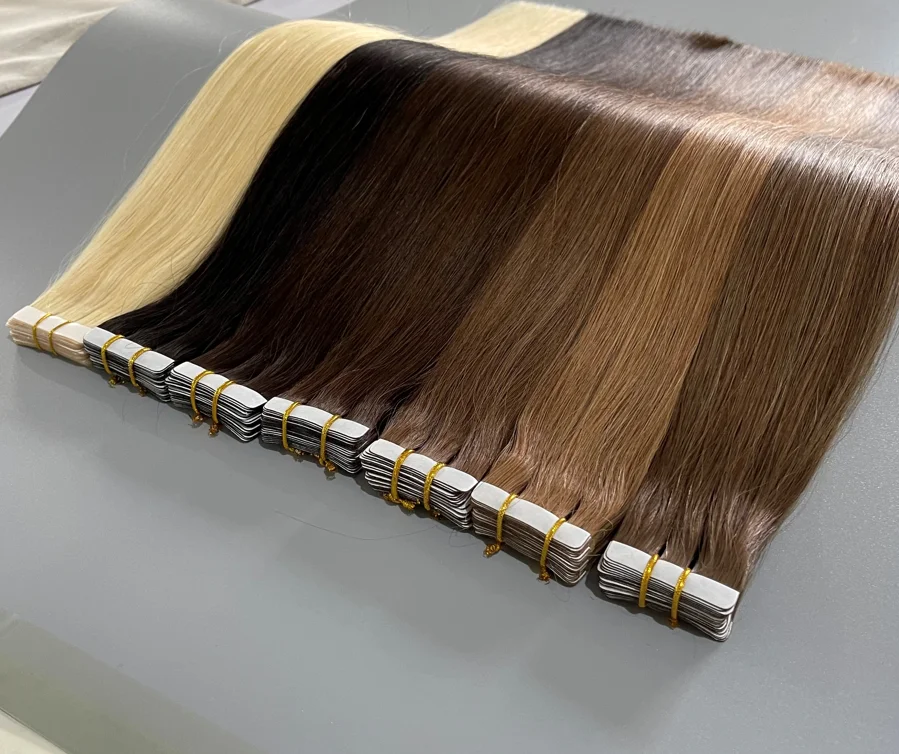 Wholesale Double Drawn Russian Skin Weft Mini Tape Hair Extension 100% ...