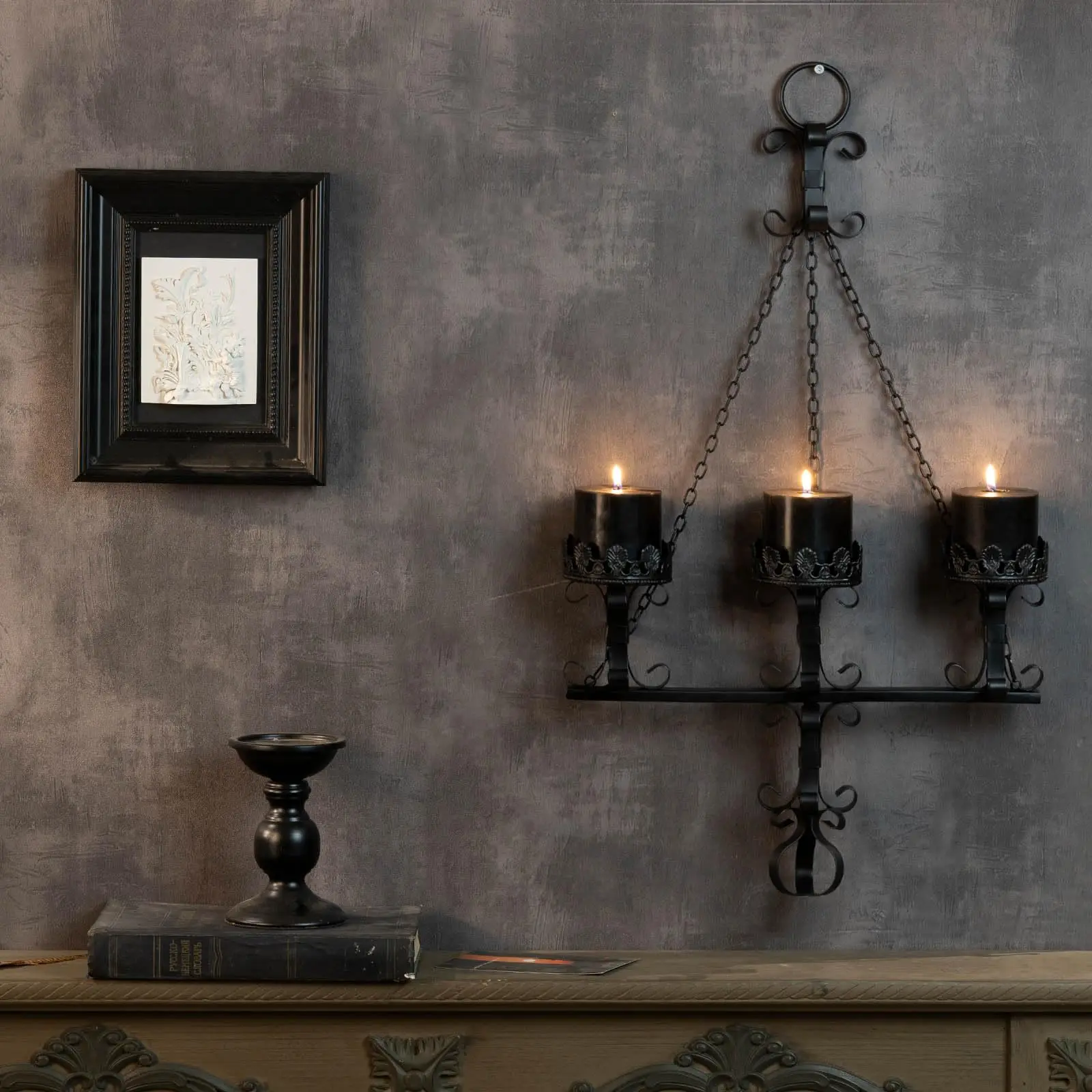 Gothic Black Wall Candle Sconces 3 Iron Candelabra Gothic Victorian ...