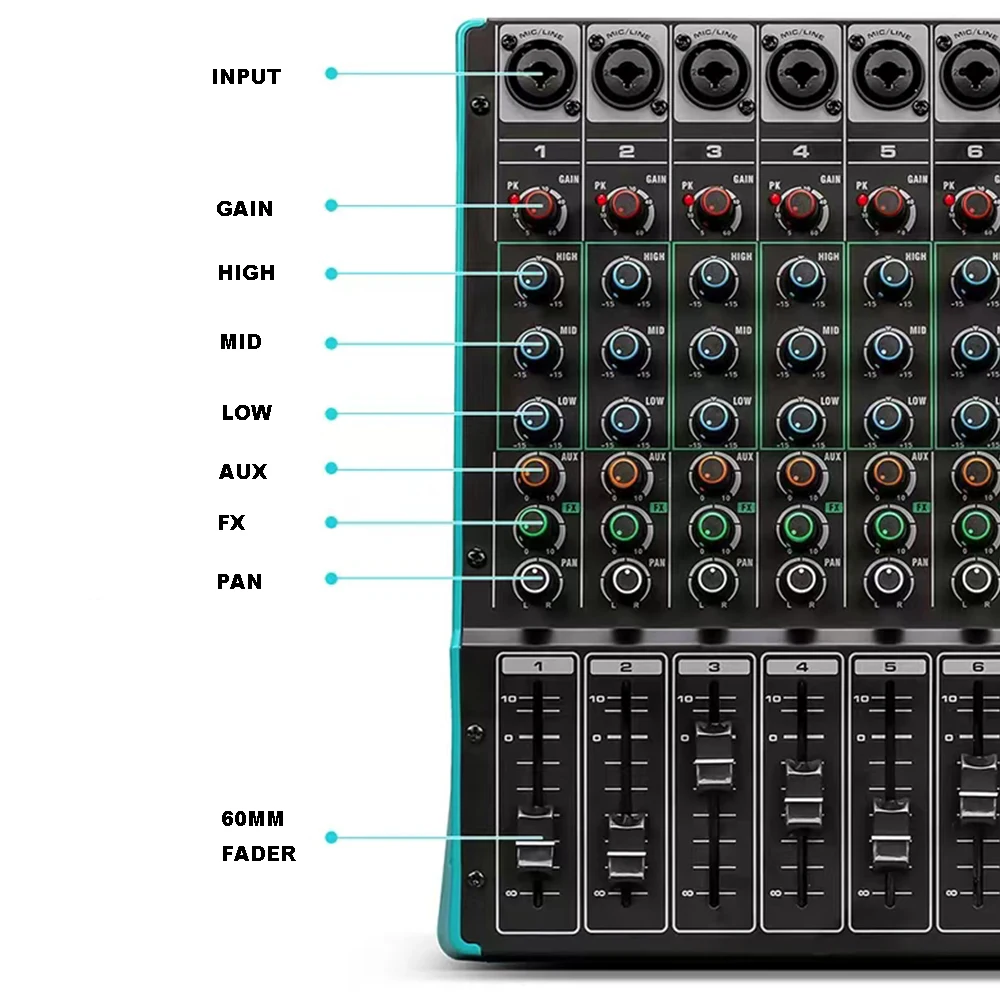 New Design 6 Channel Audio Mixer With Dsp99 Aux Soundcard 7 Band Eq ...