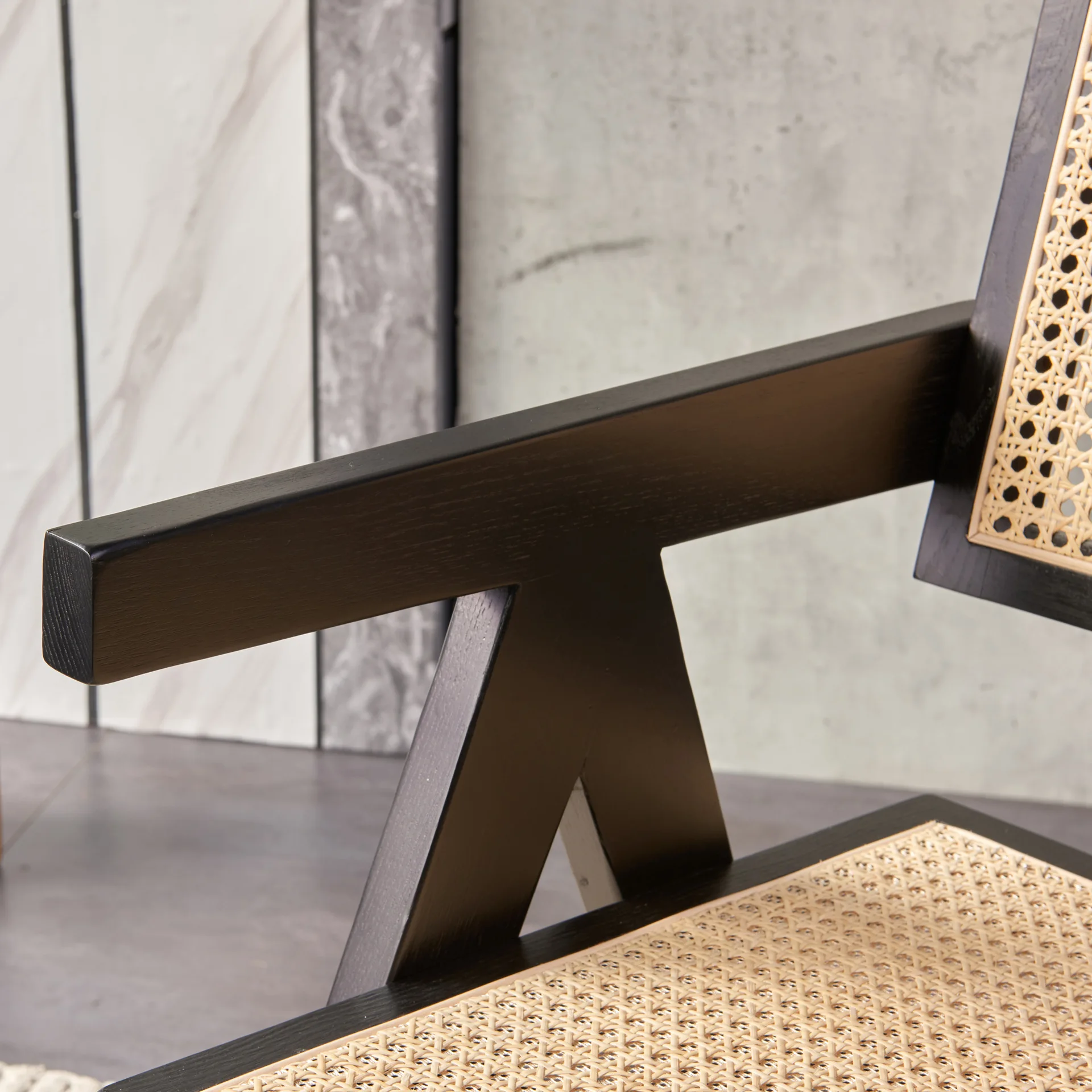 Modern Black Wicker Rattan Chair Nordic Natural Ash Wooden Hotel ...