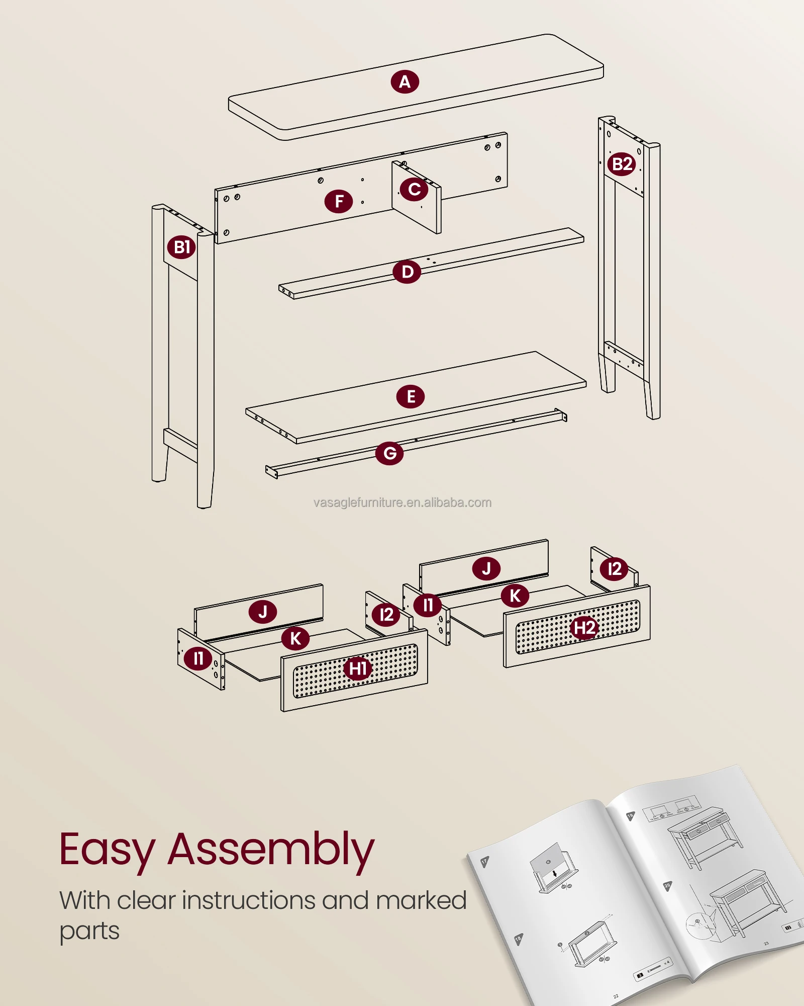 VASAGLE Boho Style Entryway Table with 2 Drawers - Modern Rattan ...