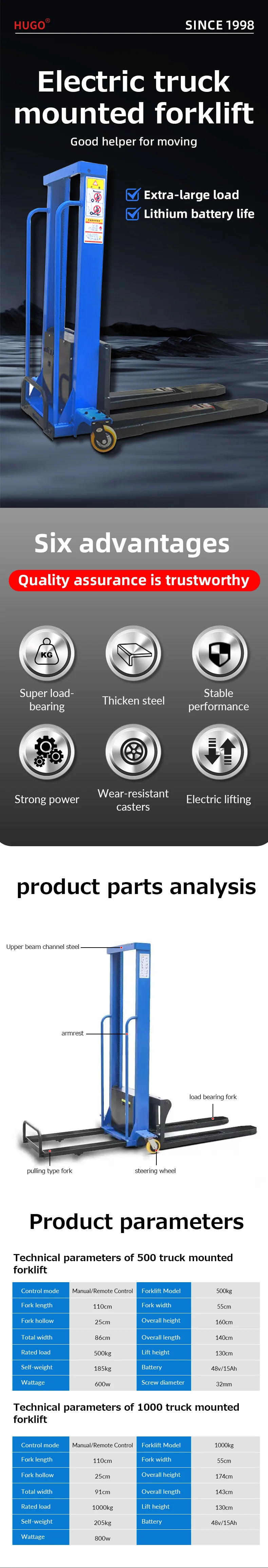 1000kg Self Loading Walking Hand Push Portable Electric Forklift Walkie ...