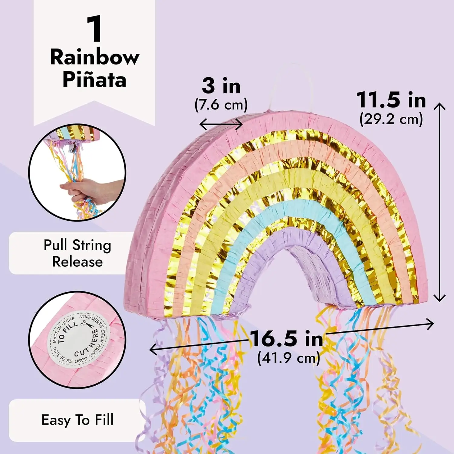 Rainbow Pull String Pinata for Pastel Birthday Decorations Gender ...