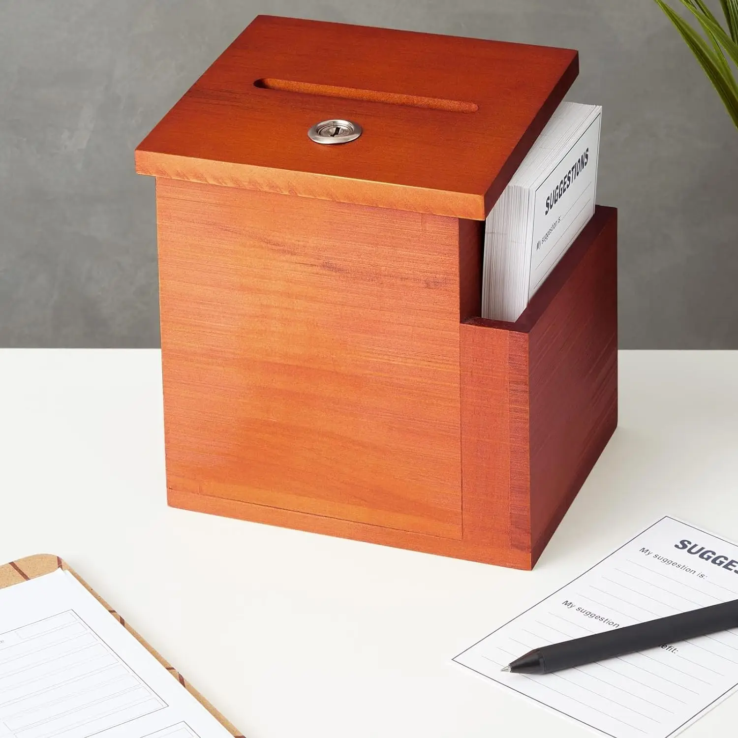 Modern Design Wooden Suggestion Box With Lock Brown Ballot Box For ...