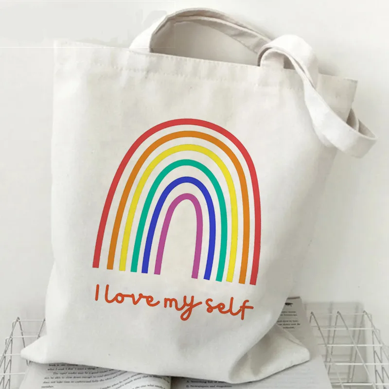 Lgbtq Love Is Love Custom Print Canvas Bag Rainbow Letters Gay Pride ...