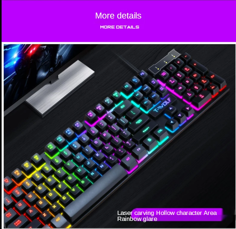 USB Wired Mechanical Gaming Keyboard - 104 Keys LED Backlit Rainbow ...
