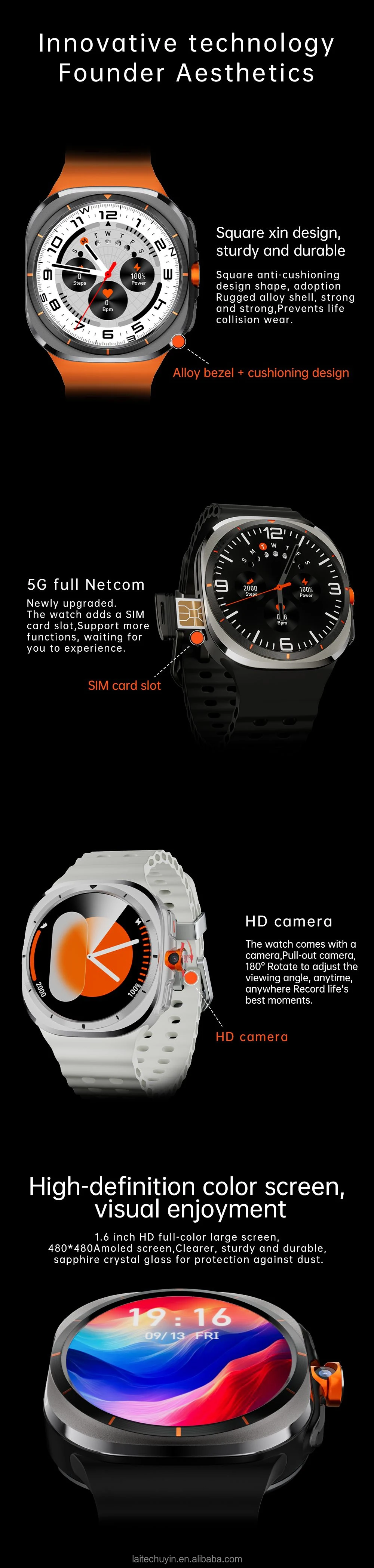 U8 Ultra AMOLED 4G Smart Watch for Men & Women with GPS & Dual Camera