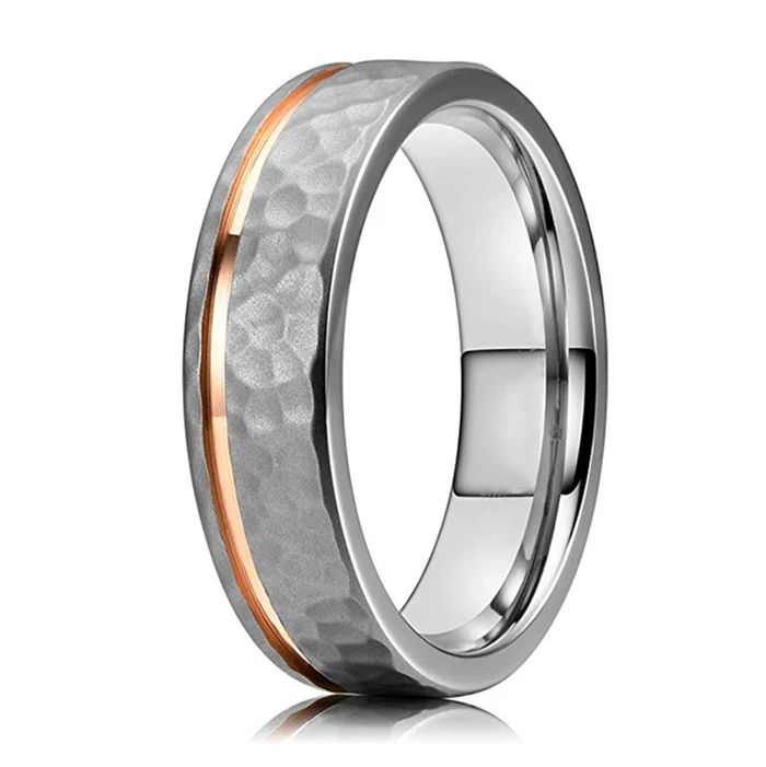 Wholesale 6mm Wide Pure Titanium Ring Hammered Finish Rose Gold Plated ...