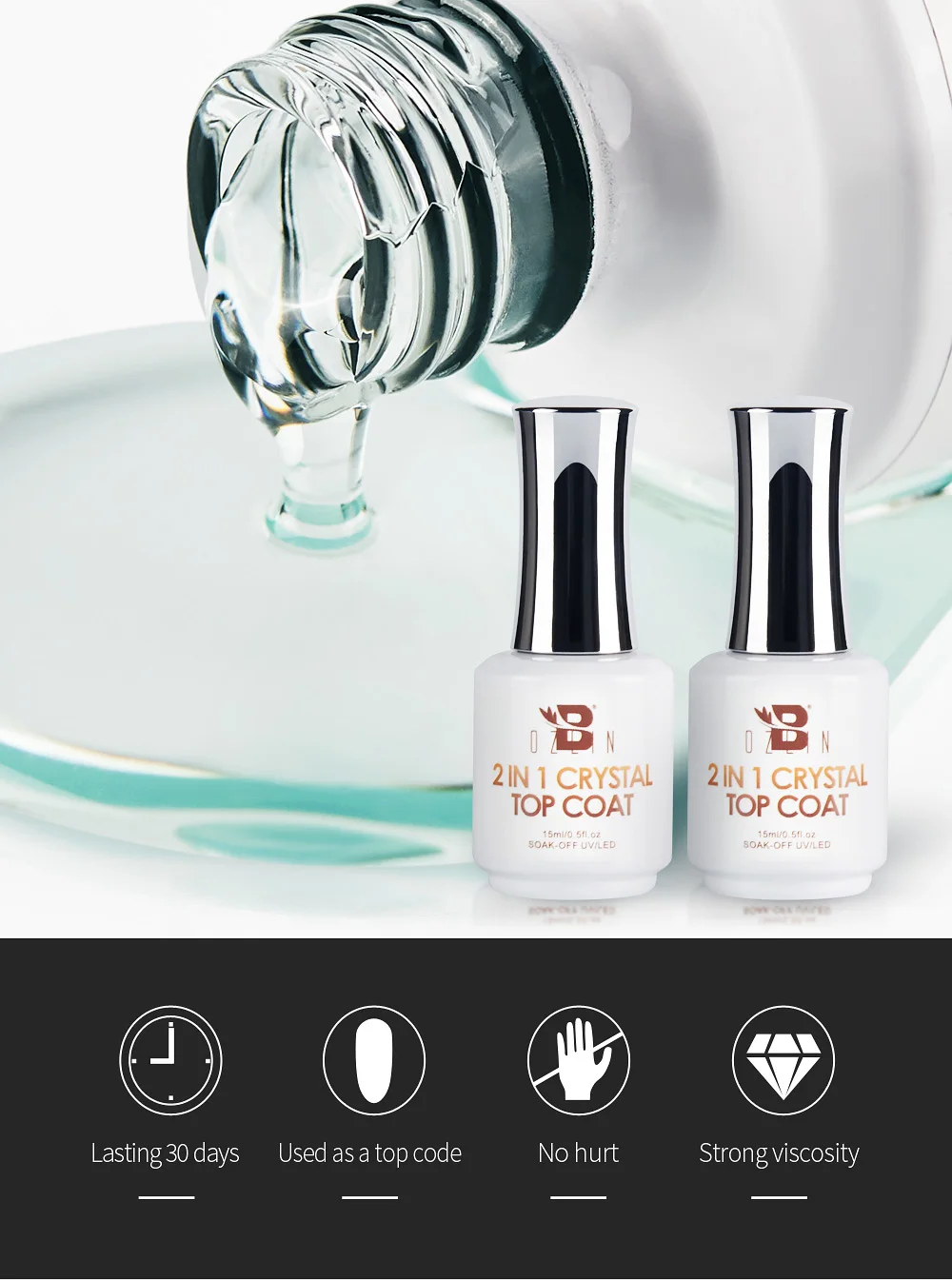 Top Coat Extra Gloss Clear Gel Polish No Wipe Soak Off Crystal Top Coat ...