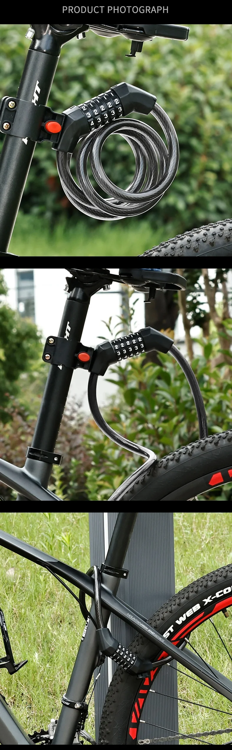 Bike Lock Anti Theft Security Bicycle Accessories Key Password Cable ...