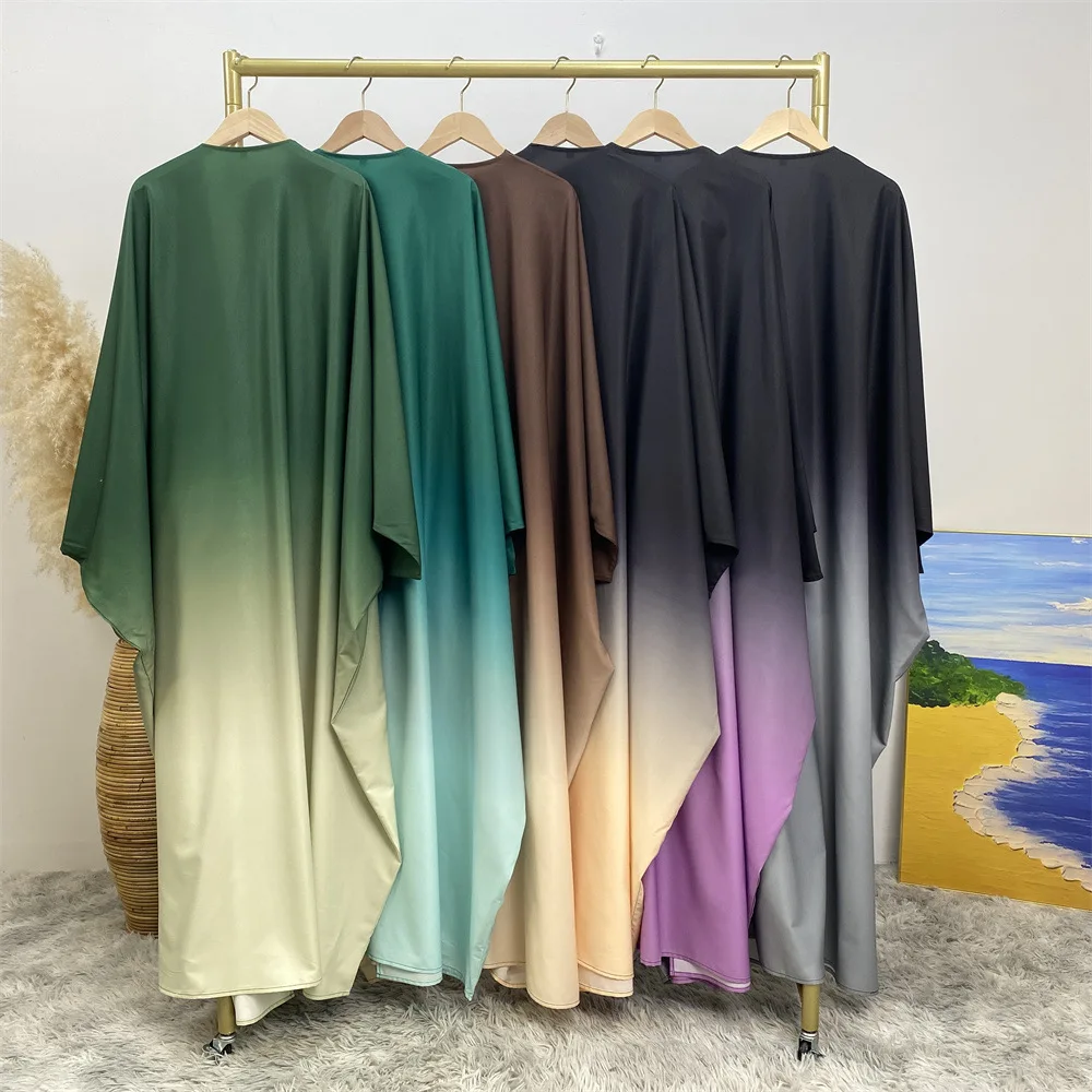 Wholesale Islamic Muslim Bat Sleeve Open Abayas Ombre Gradient Abaya ...
