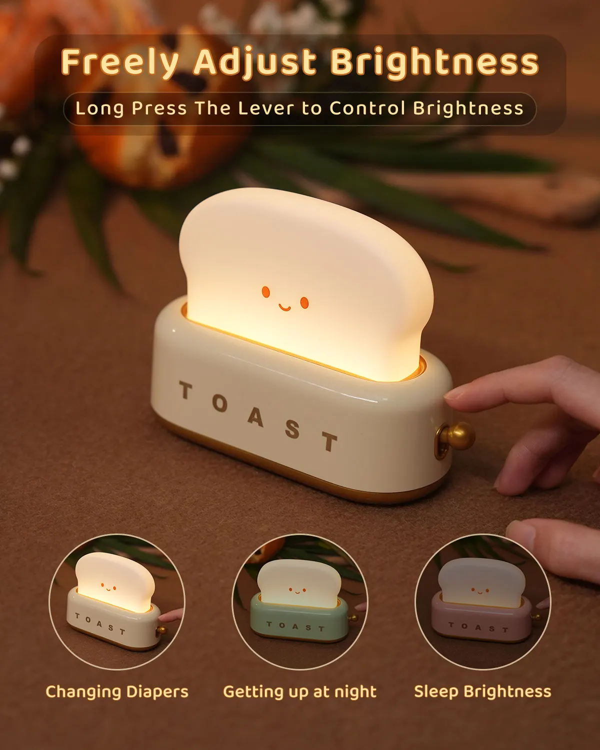 LED Night Light Toaster Lamp - Modern Design & Adjustable Brightness