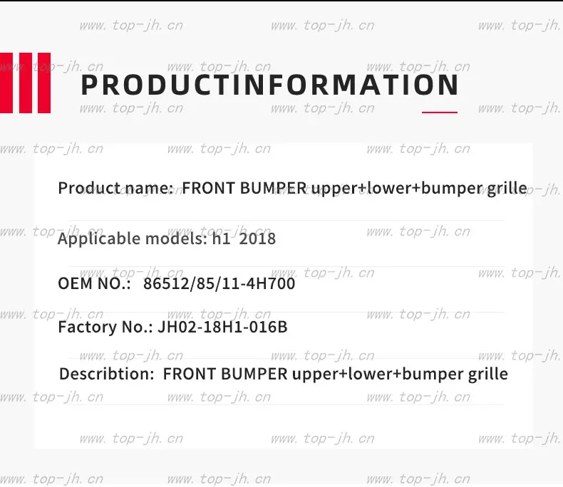 Carval Jh Body Parts Auto Lamps Front Bumper Upper/lower/bumper Grille ...