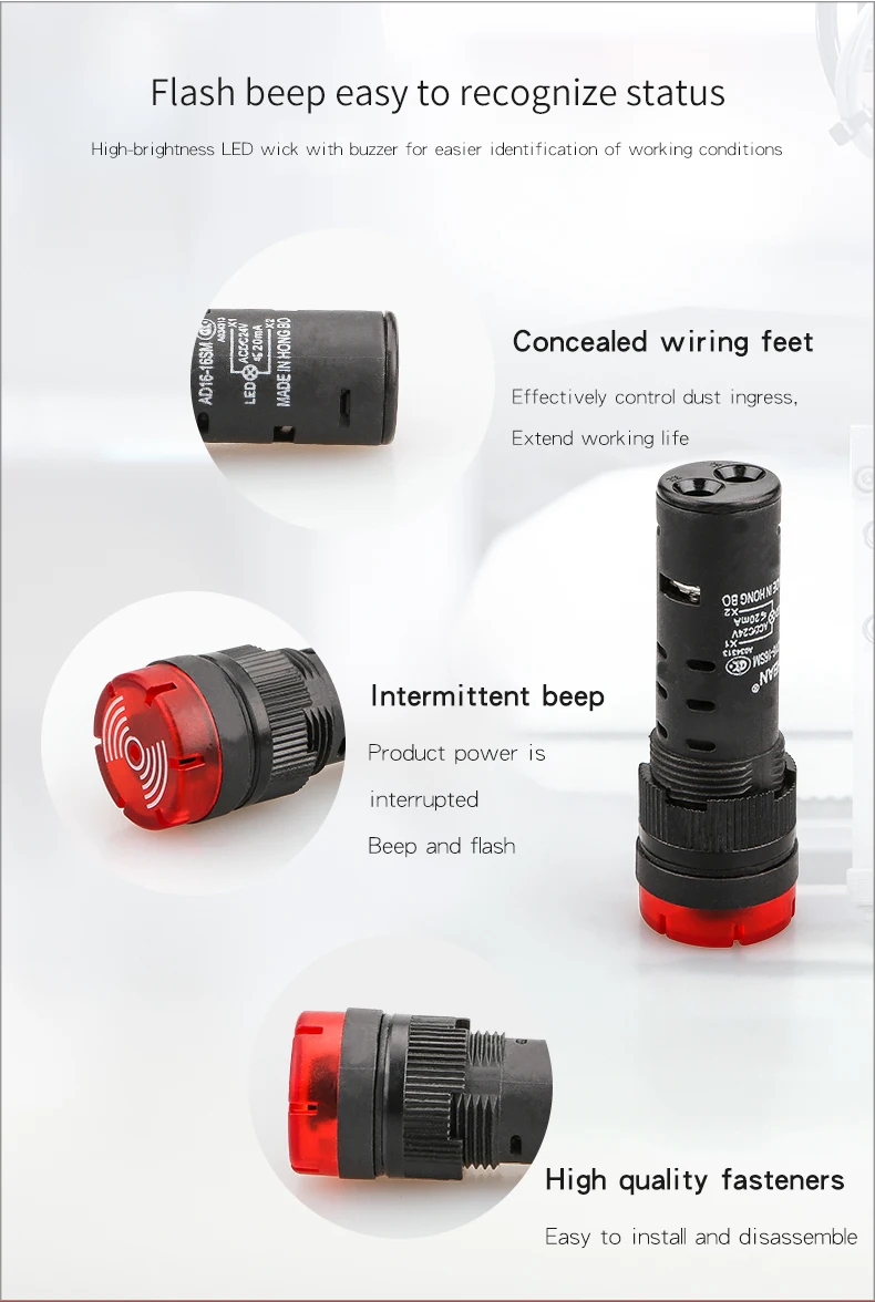 16 Mm Mounting Holes Industrial Screw Terminal Plastic Material Flashing 220v Buzzer - Buy High ...